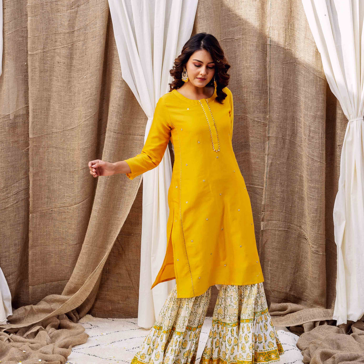 Sunlit Mustard Embroidered Kurta – MISSPRINT