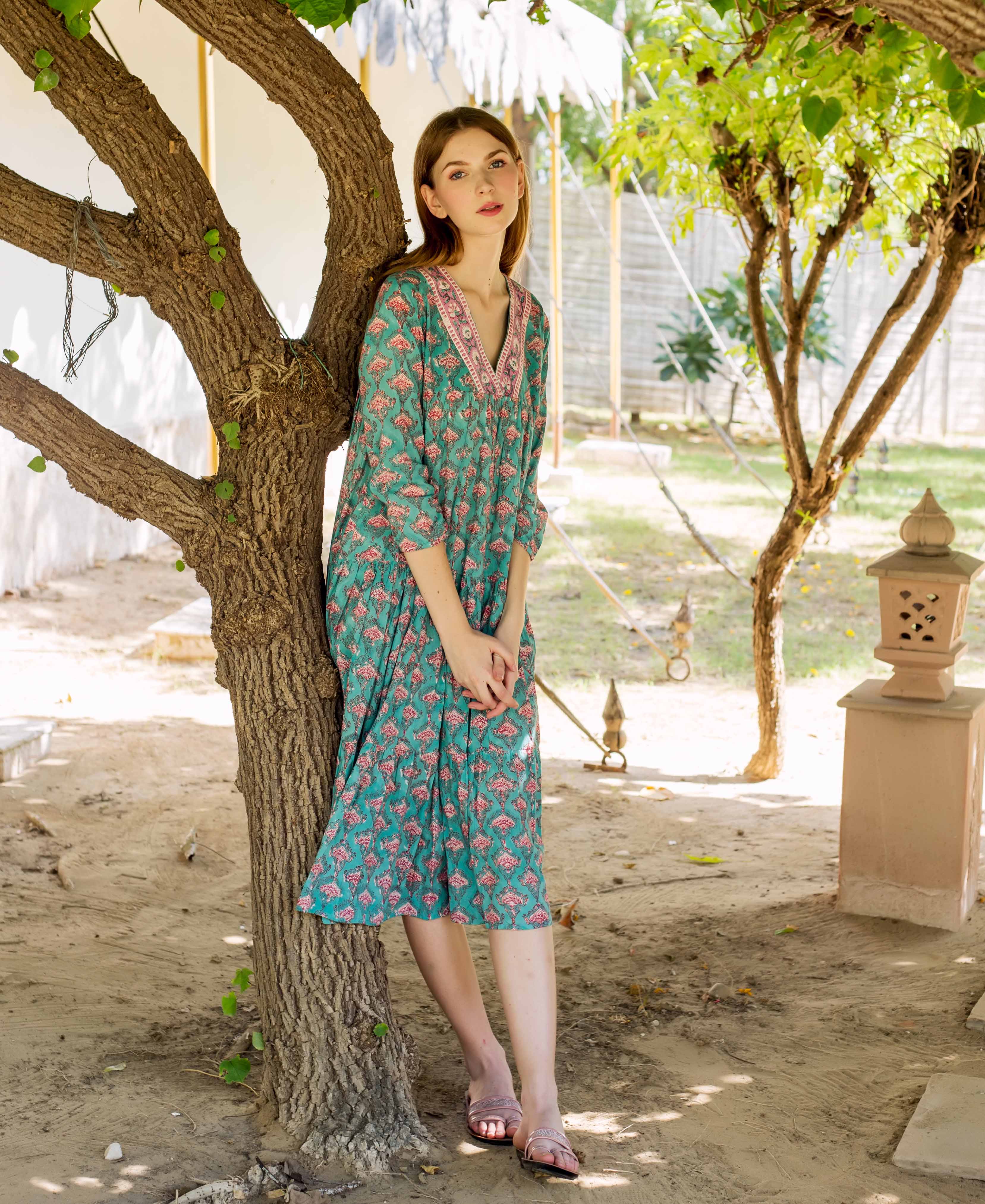 Eliza Green Tiered Dress – MISSPRINT